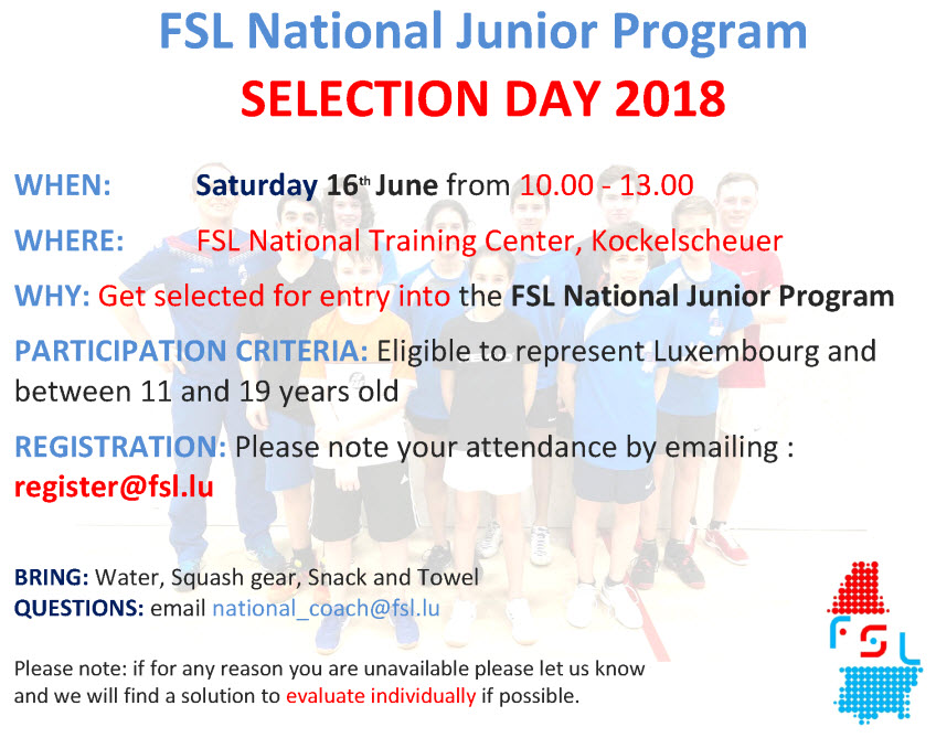 FSL National Junior Program – Selection Day 2018 – Fédération de Squash ...